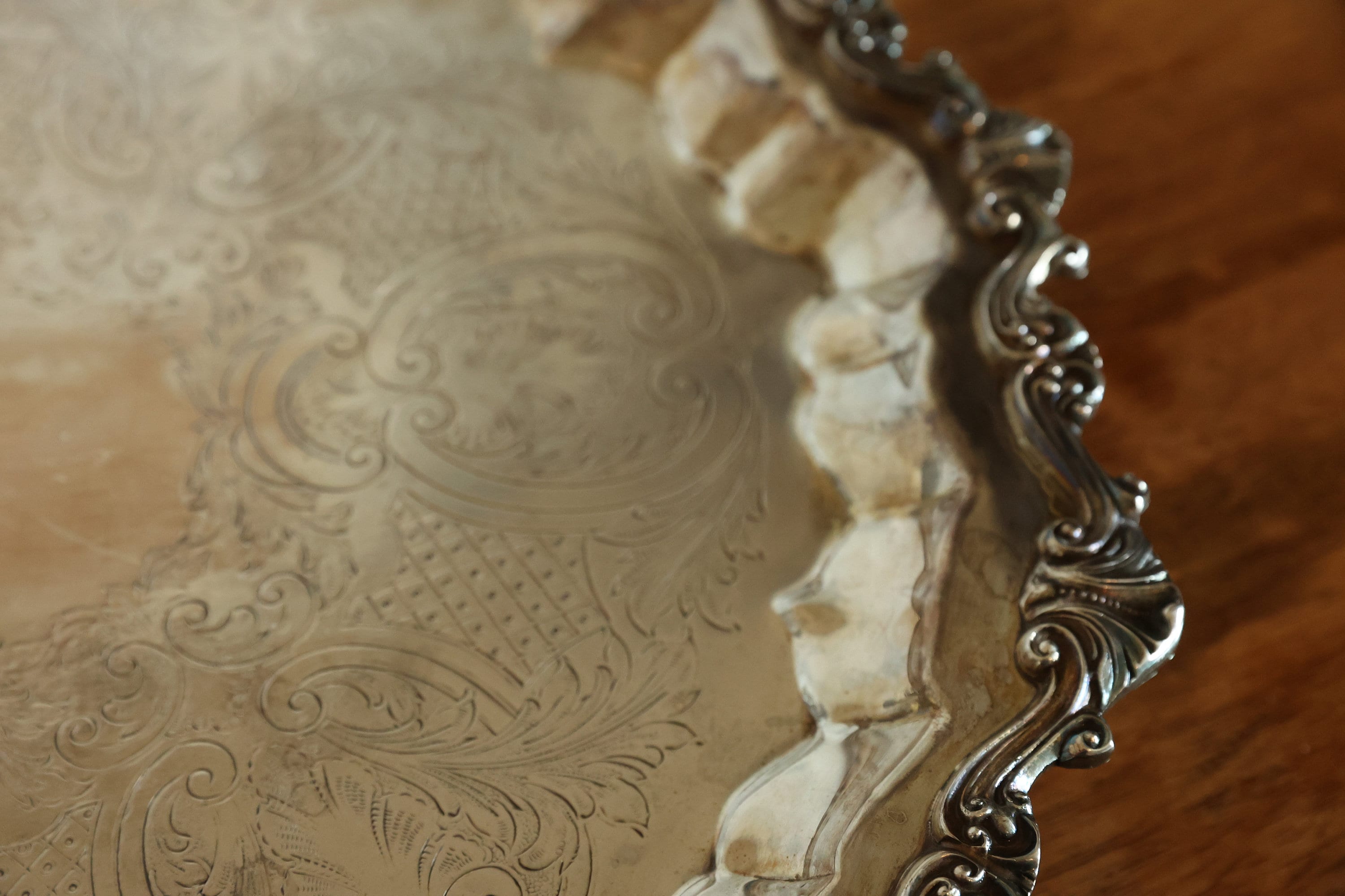 Sheridan Silver Over Copper Tray 17" Tray With Detailed Edges and a ...