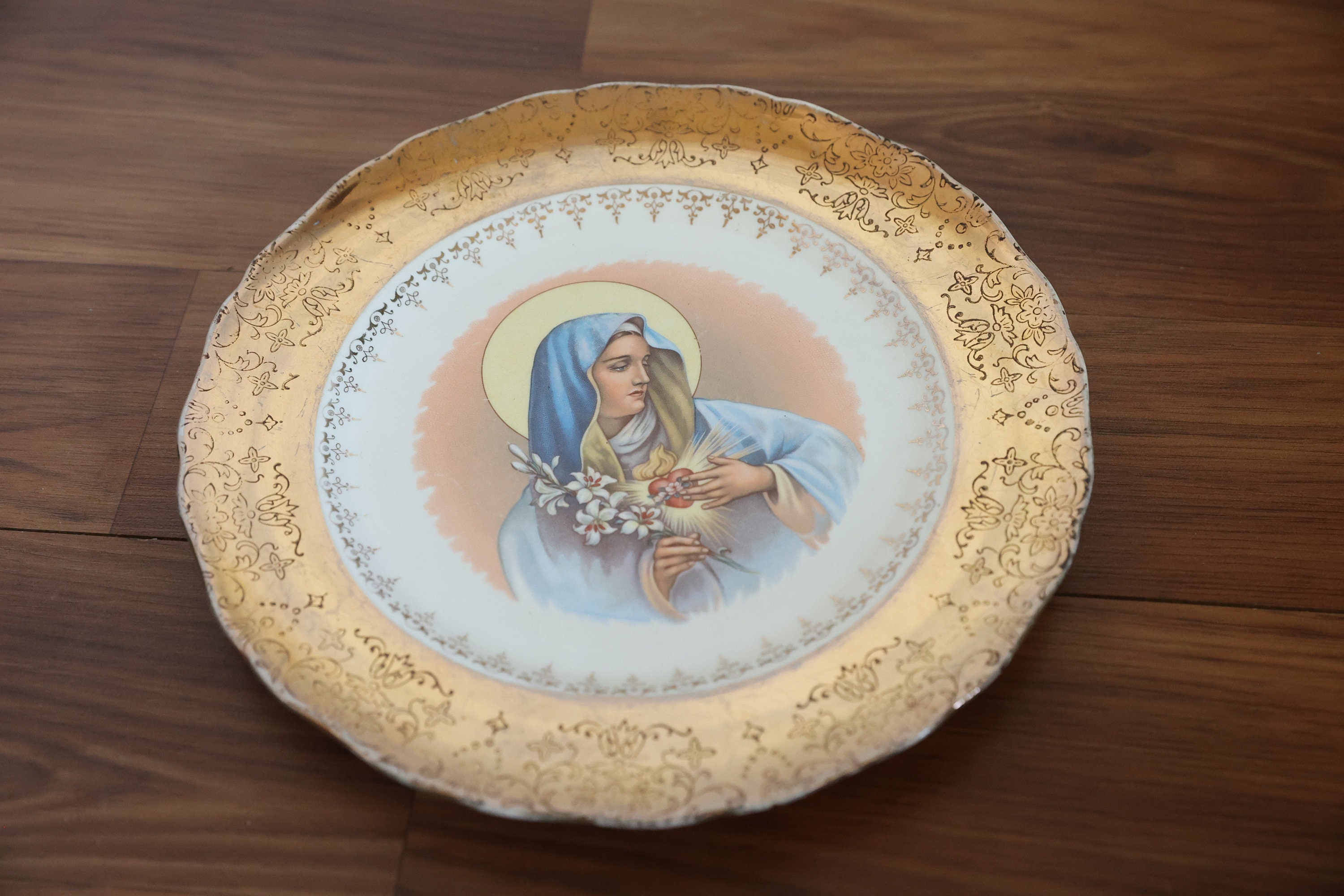 Vintage Catholic Picture of Mary, Crest-o-gold, Warranted 22K, Madonna ...