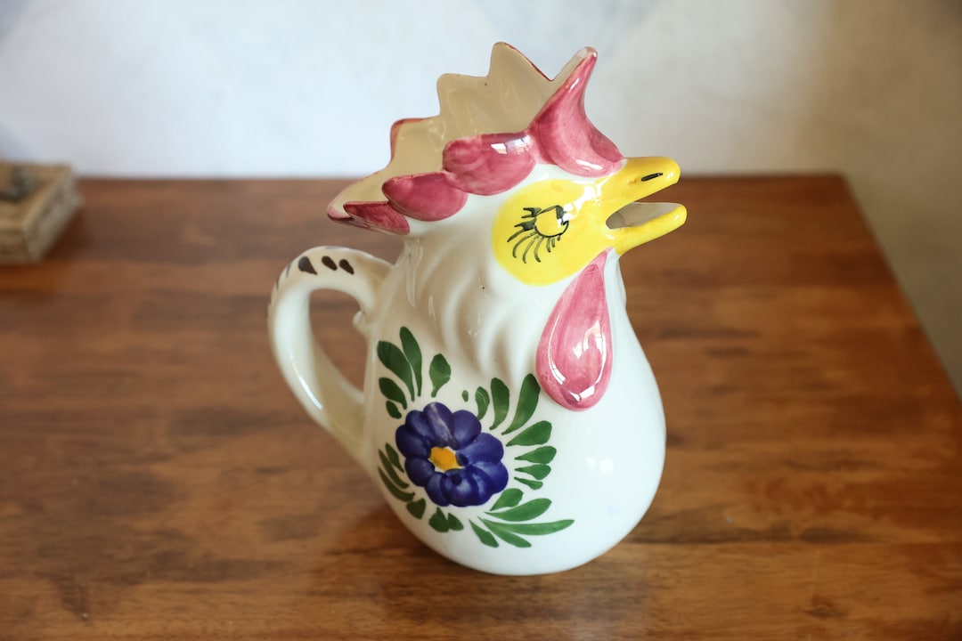 Vintage Rooster Pitcher, Rooster Vase, Italian Chicken Pottery, Good ...
