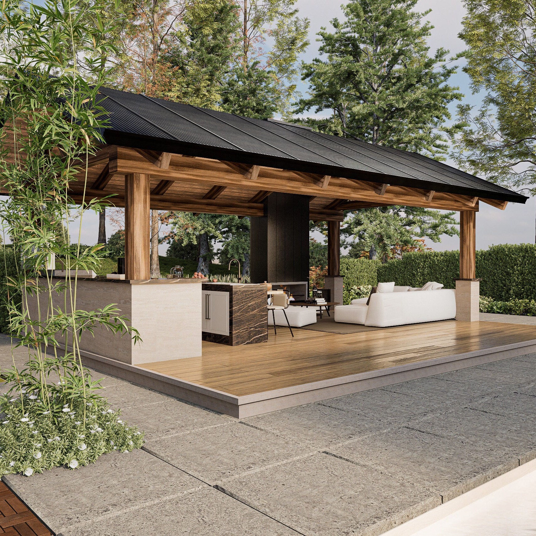 Pool House Modern Tiny Palapa Floor Plan Aesthetic Architectural Digital Design Scandinavian ...