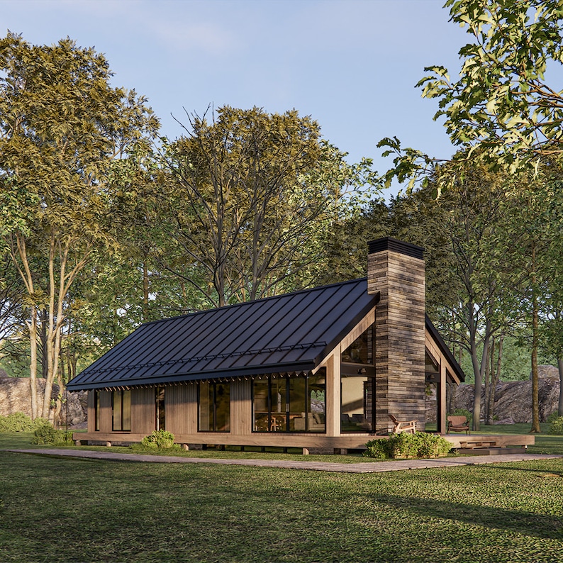 Modern 2 Bedroom Small Cabin Plans | Scandinavian House Blueprints ...