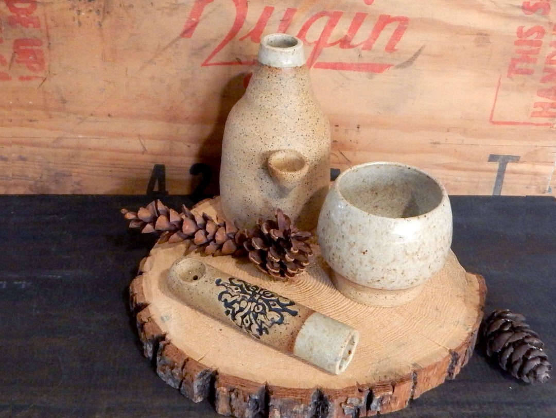 Handmade Smoking Pipe Discreet Pottery Vase Pipe Stash Jar Set Tobacco ...