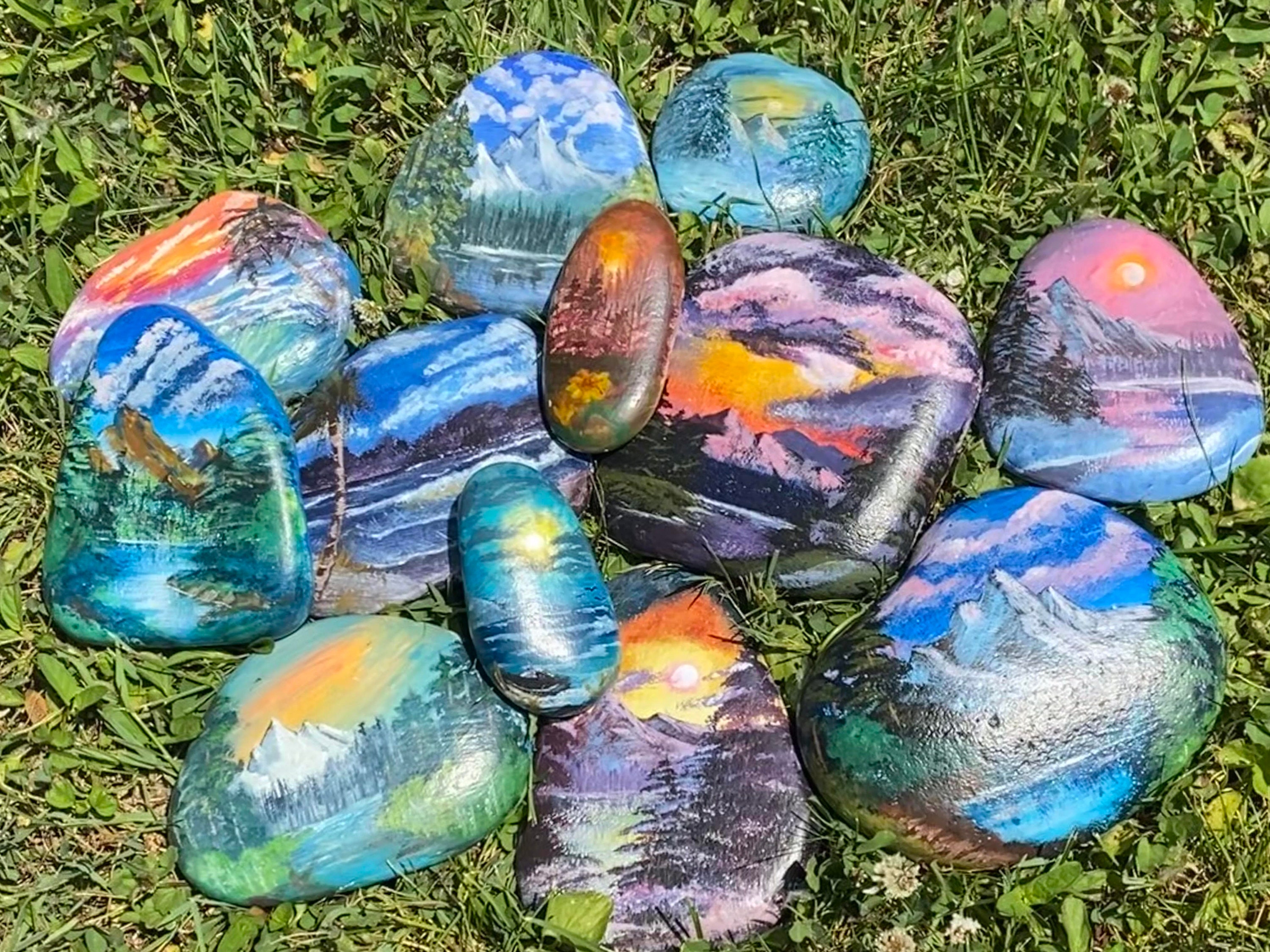 Bob Ross Inspired Scenic Painted Rocks - Etsy