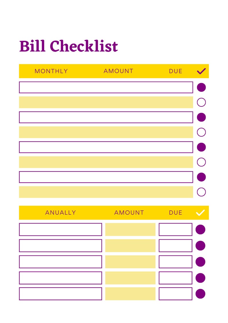 Bill Checklist, Budget Planner Templates, Financial Savings Tracker ...