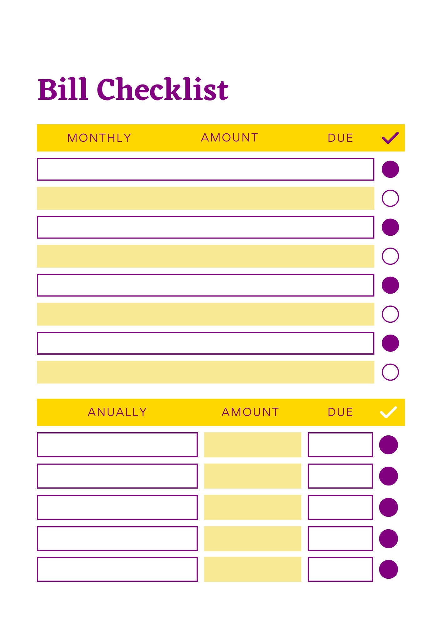 Bill Checklist, Budget Planner Templates, Financial Savings Tracker ...
