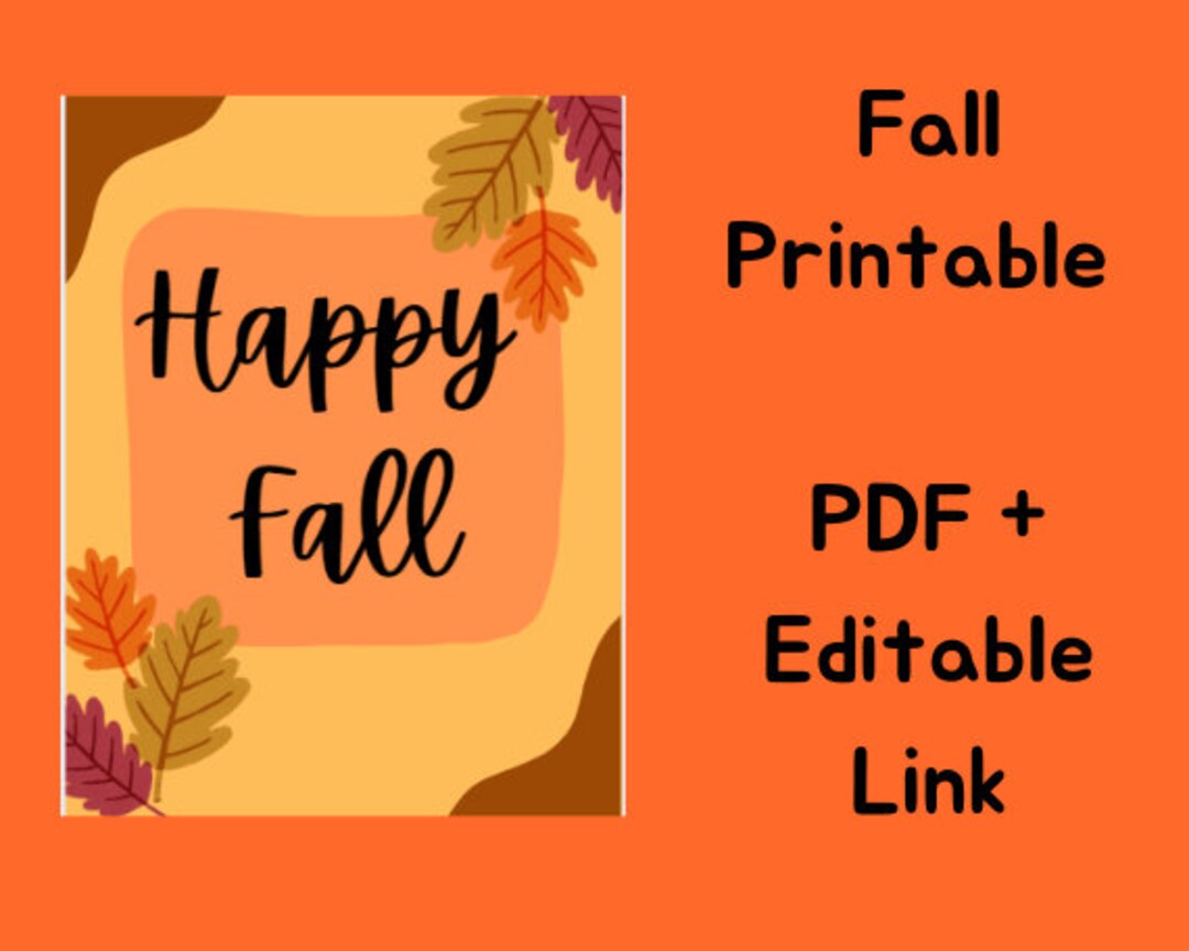 Happy Fall Printable Poster Editable Link and PDF - Etsy