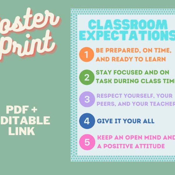 Classroom Expectations Poster - Etsy