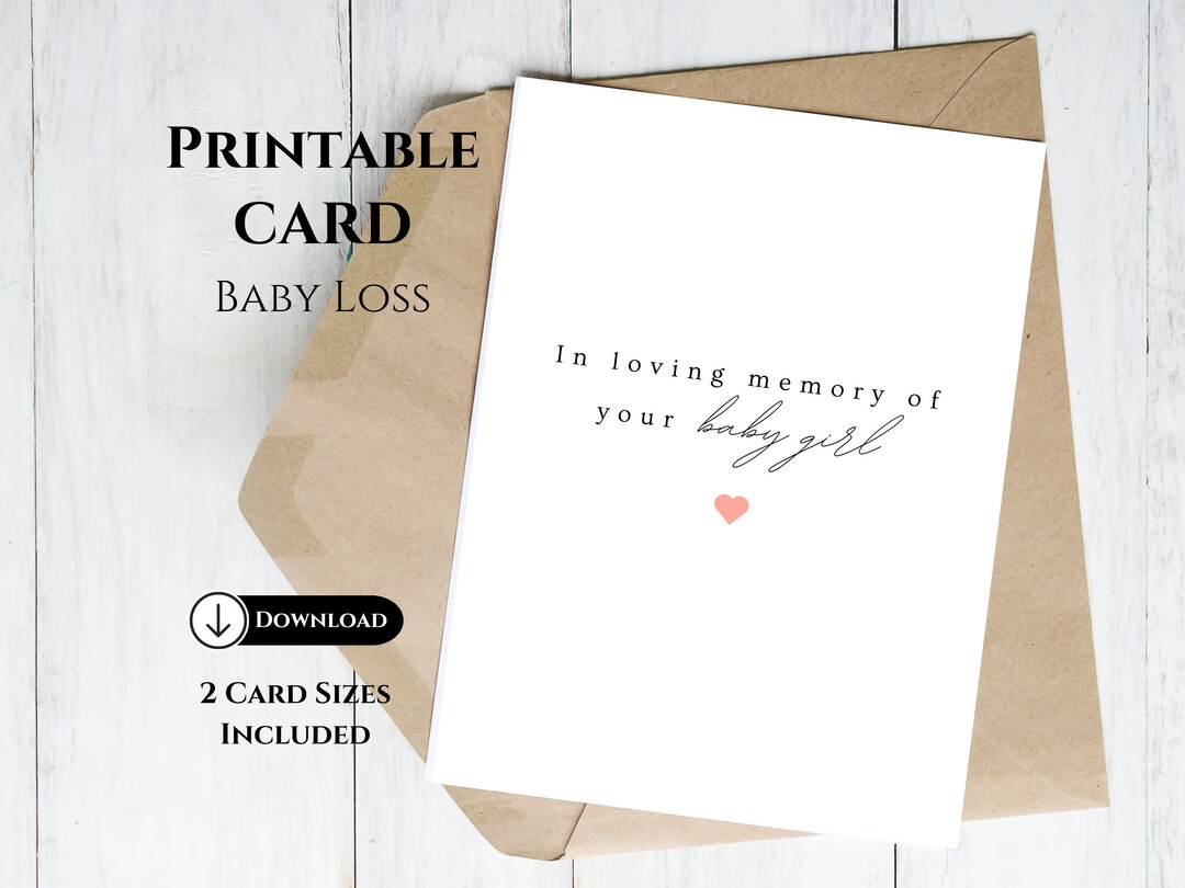 Printable Baby Loss Card, in Memory of Girl Sympathy Card, Bereavement ...