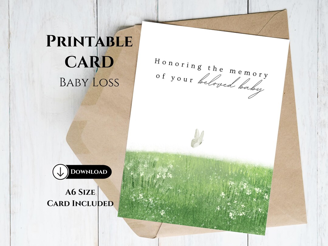 A6 Printable Baby Loss Card, White Butterfly Sympathy Card, Bereavement ...