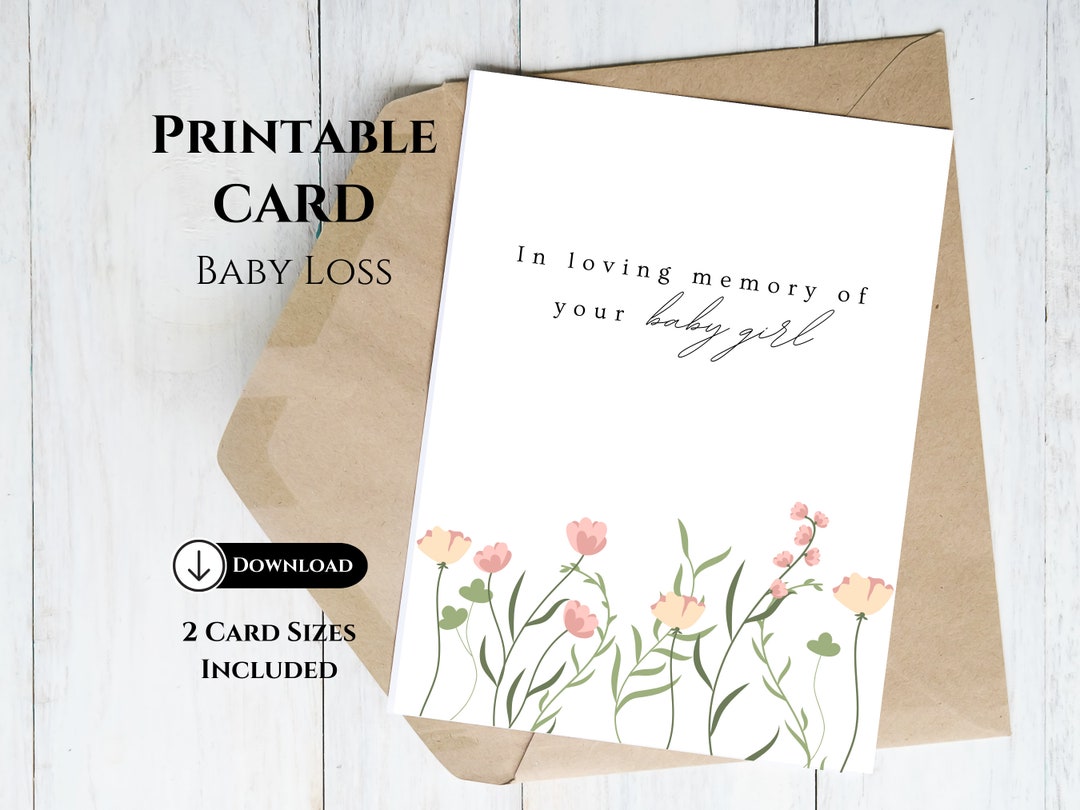 Printable Baby Loss Card, Memory of Baby Girl Sympathy Card ...