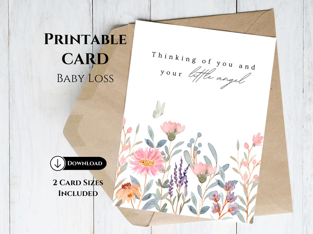 Printable Baby Loss Card, White Butterfly Sympathy Card, Bereavement ...