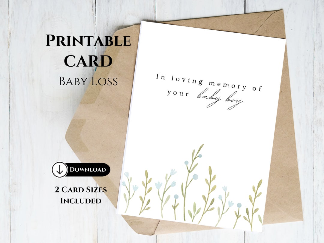 Printable Baby Loss Card, Memory of Baby Boy Sympathy Card, Bereavement ...