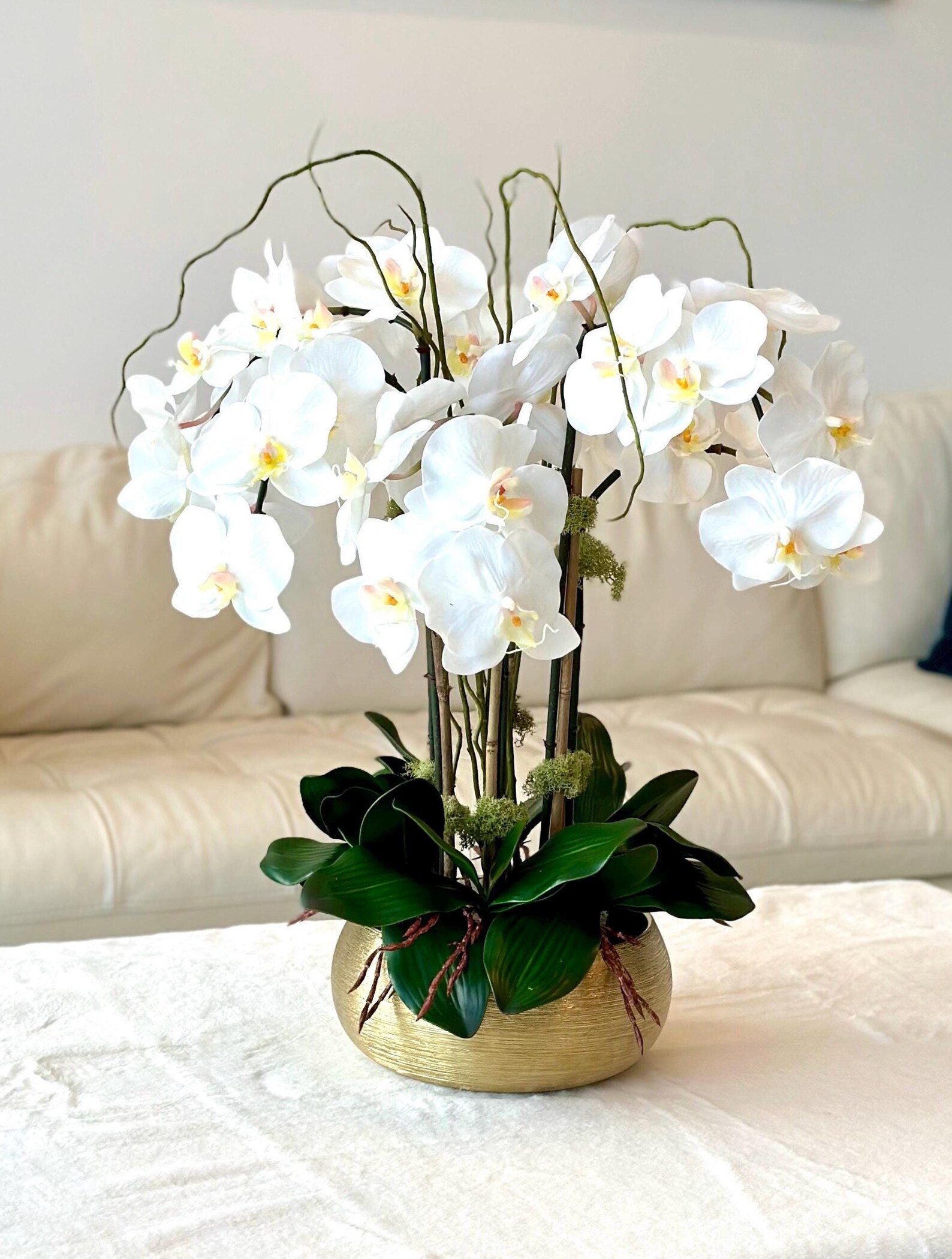 Real Touch White Orchid Centerpiece, Modern Centerpiece, Faux White ...