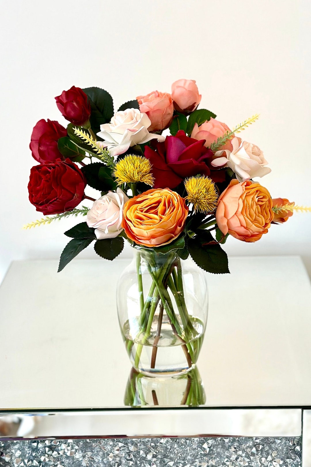 Real Touch Rose Arrangement, Fall Floral Arrangement, Fall Centerpiece ...