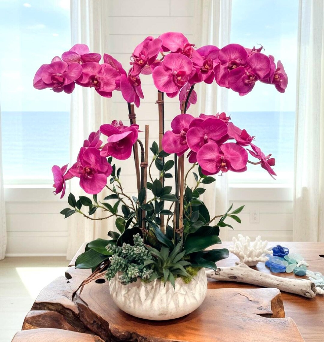 Purple Real Touch Orchid Arrangement: Faux Floral Centerpiece - Etsy