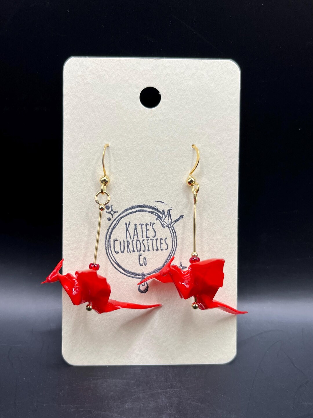 Origami Dragon Earrings Bright Red Color Hypoallergenic Gold Tone ...