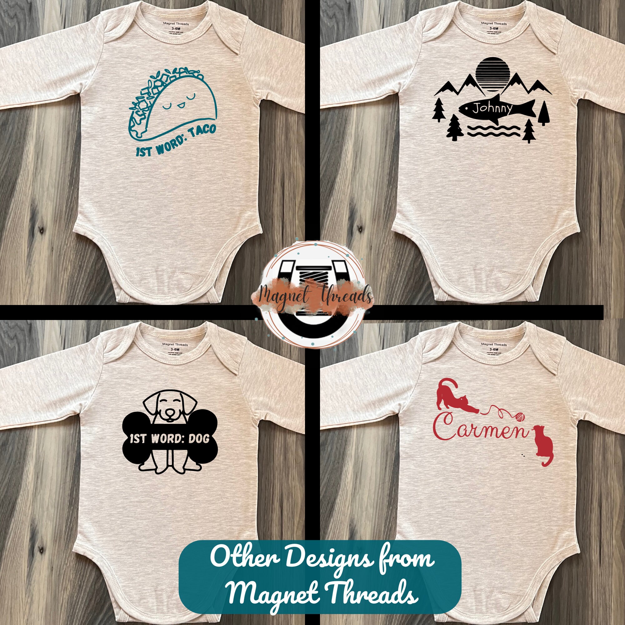 Babys First Word Dog Magnetic Baby Bodysuit Long Sleeve - Etsy