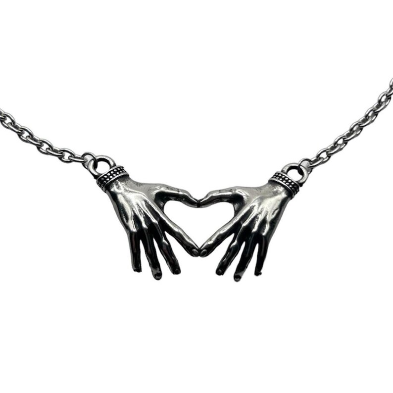 Stainless Steel Custom Hand Heart Pendant Necklace / Gothic Grunge ...