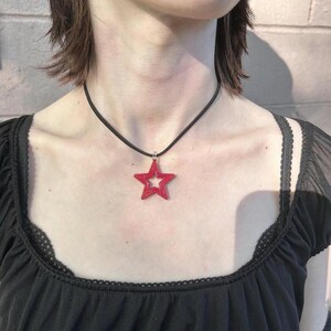 Lampwork Red Star Pendant Necklace on Leather Cord - Etsy