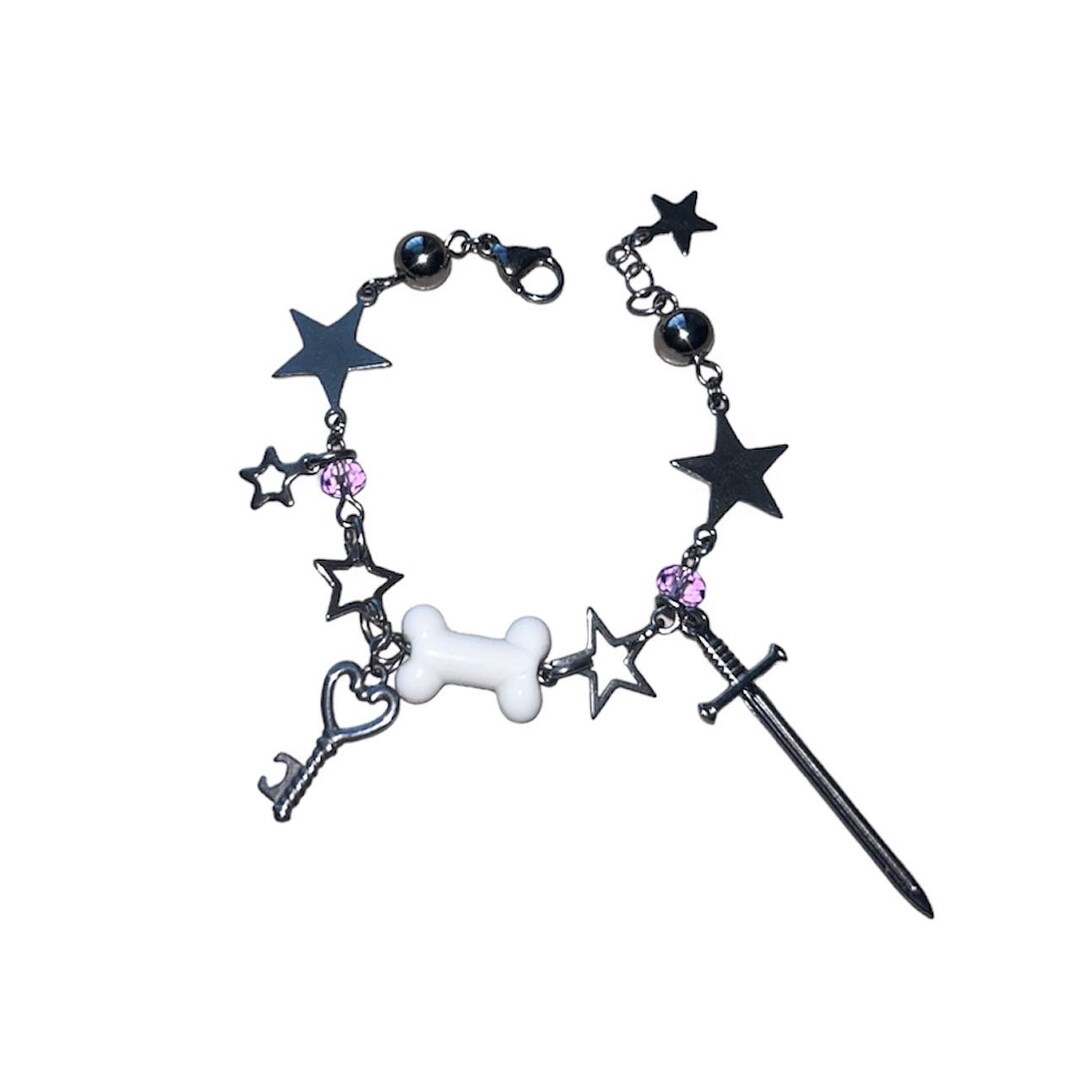 No Tarnishing Silver Stainless Steel / Cutesy Charm Bracelet With Sword ...