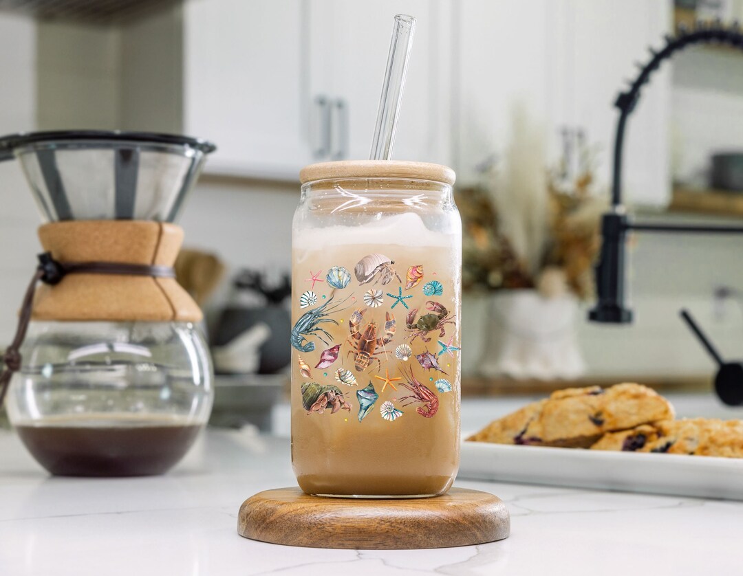 Crustacean Glass Coffee Cup. Cute 16oz Sipper Glass With or Without ...