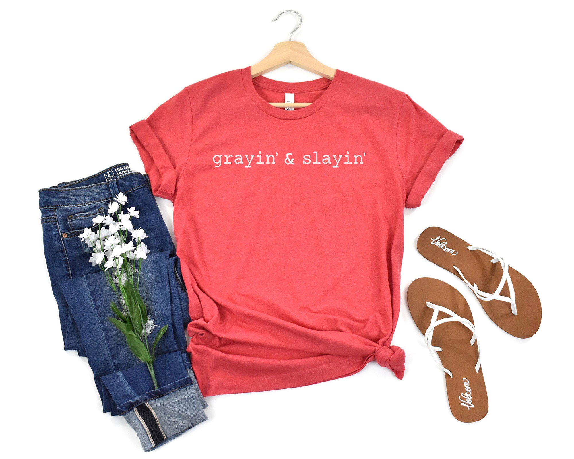 Grayin' & Slayin' Tee, Gray Hair Shirt, Silver Sister Going Gray, Gift ...