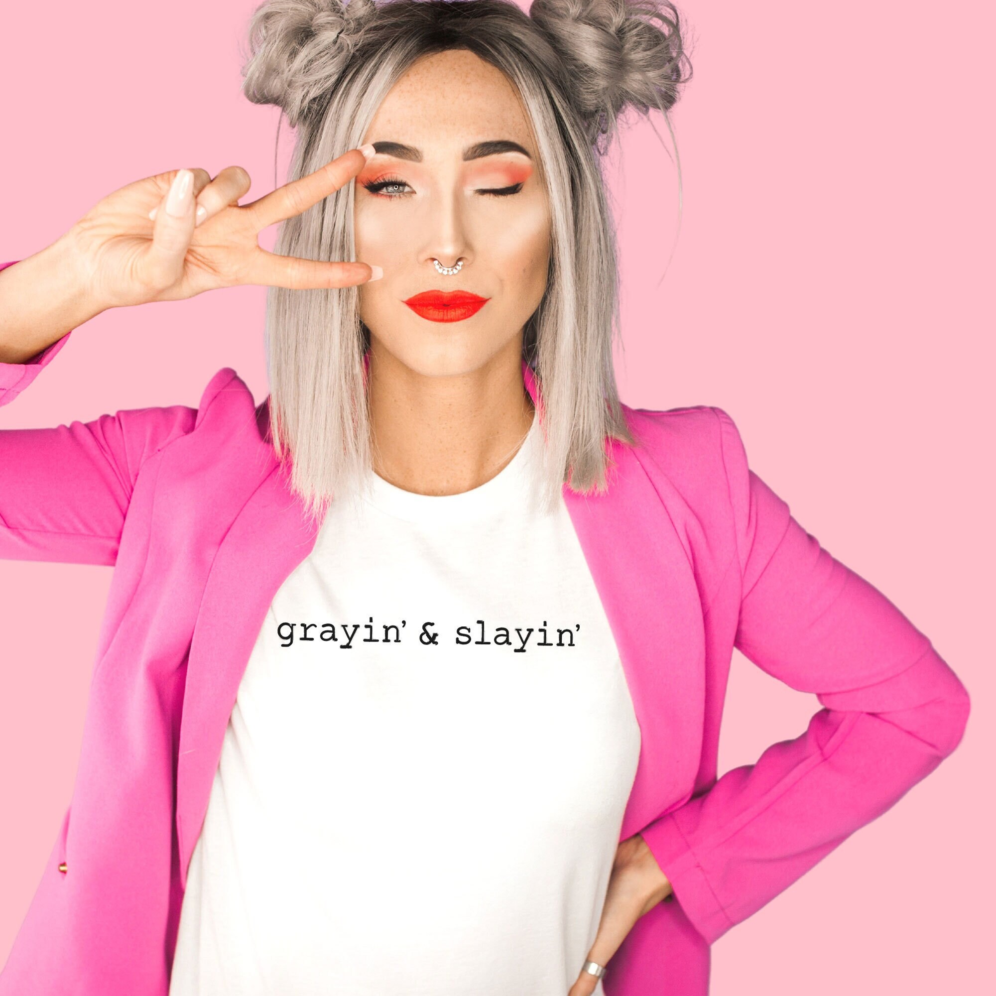 Grayin' & Slayin' Tee, Gray Hair Shirt, Silver Sister Going Gray, Gift ...