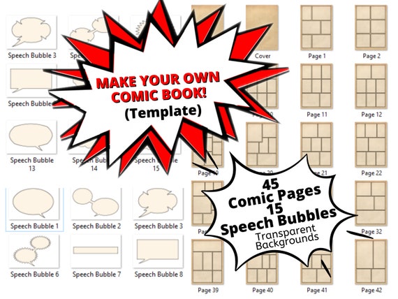 Make Your Own Comics Comic Book DIY Kit Elements Bubbles - Etsy