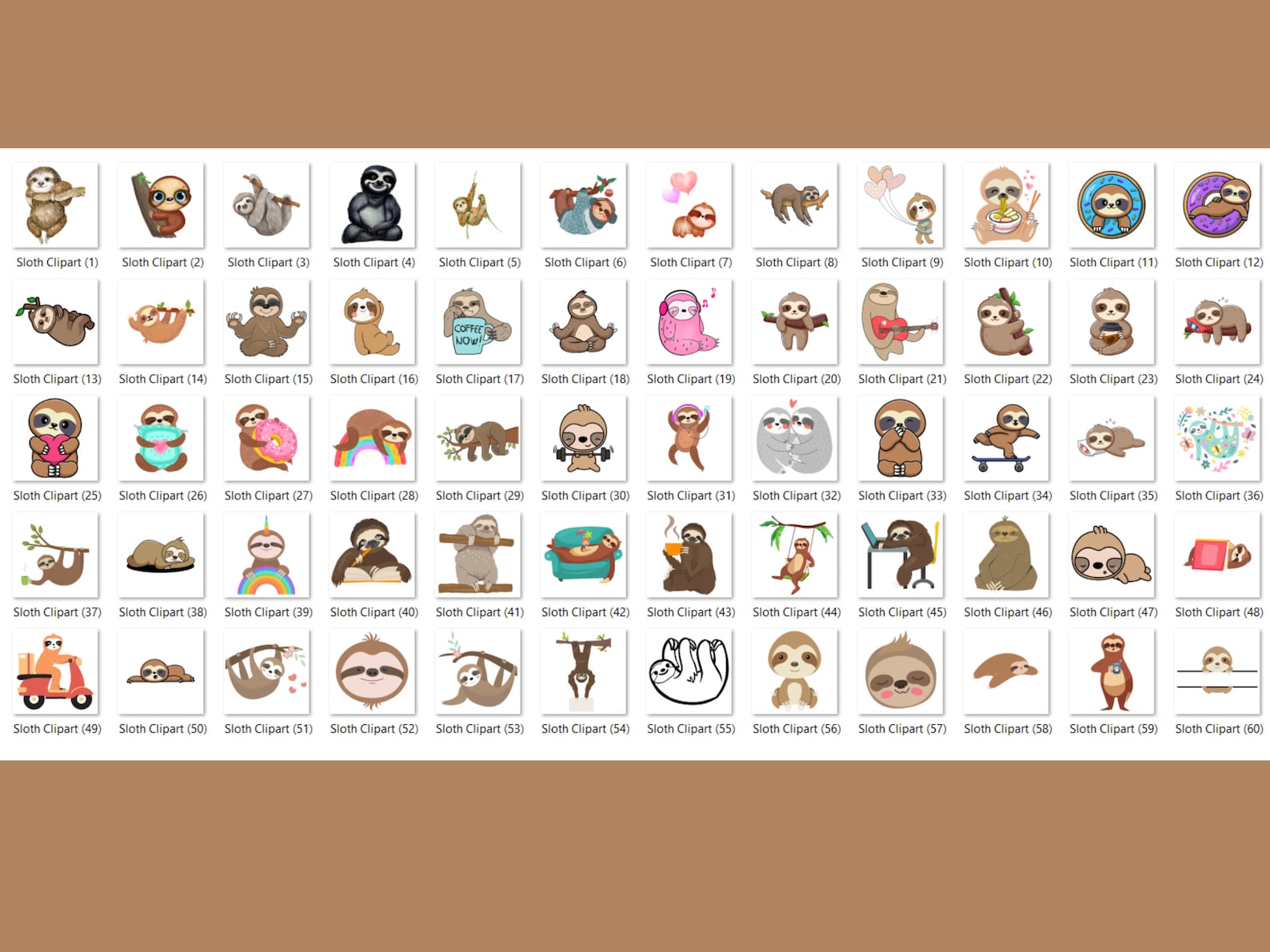 60 Sloth Clipart Bundle PNG Images With Transparent Backgrounds Cute ...