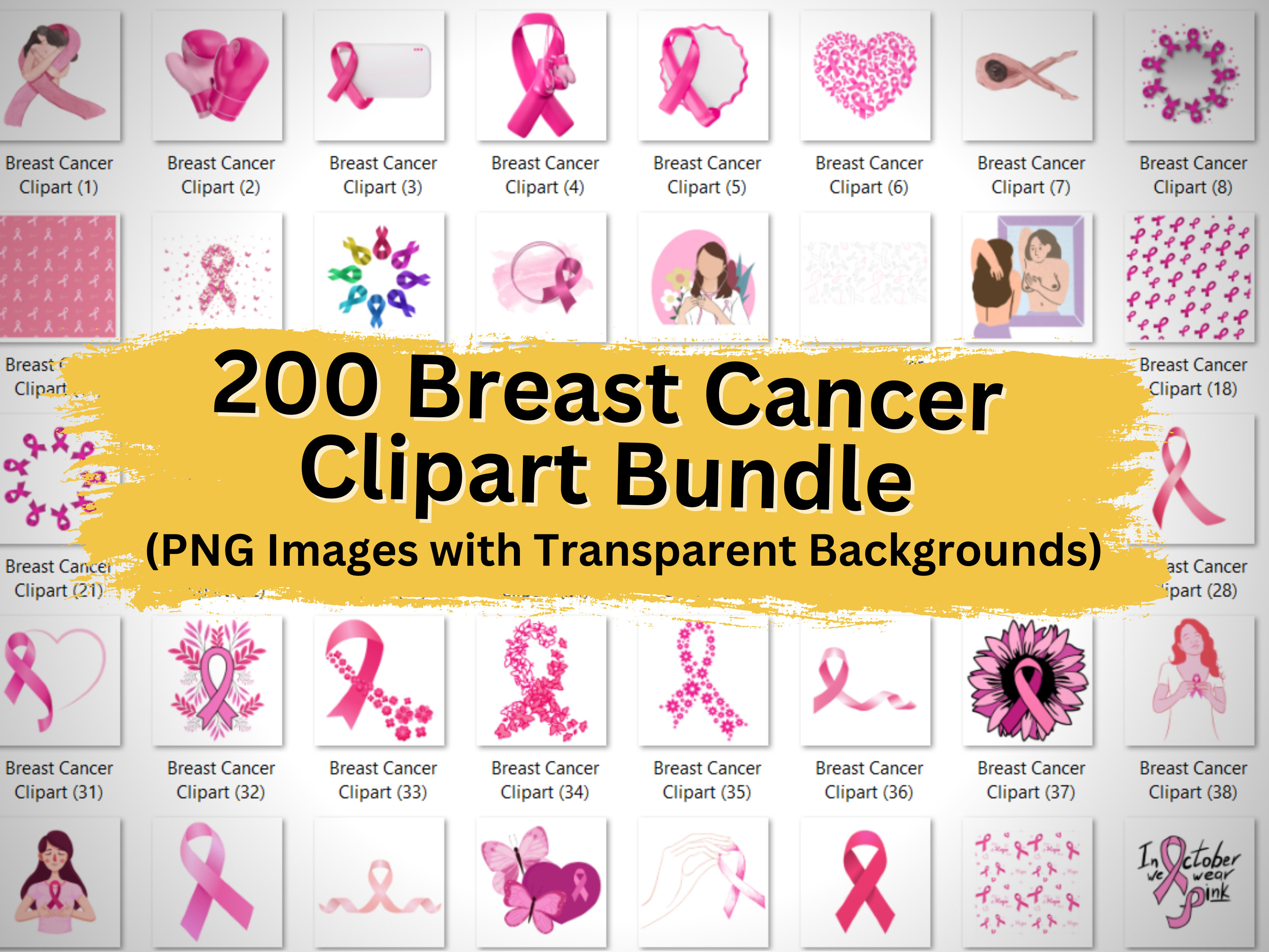 200 Breast Cancer Clipart Bundle PNG Images With Transparent - Etsy
