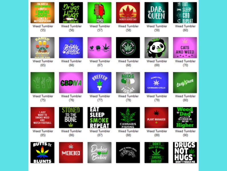 100 Weed Tumbler Designs Vol. 3 Cannabis Sublimation 420 Pngs Tumbler ...