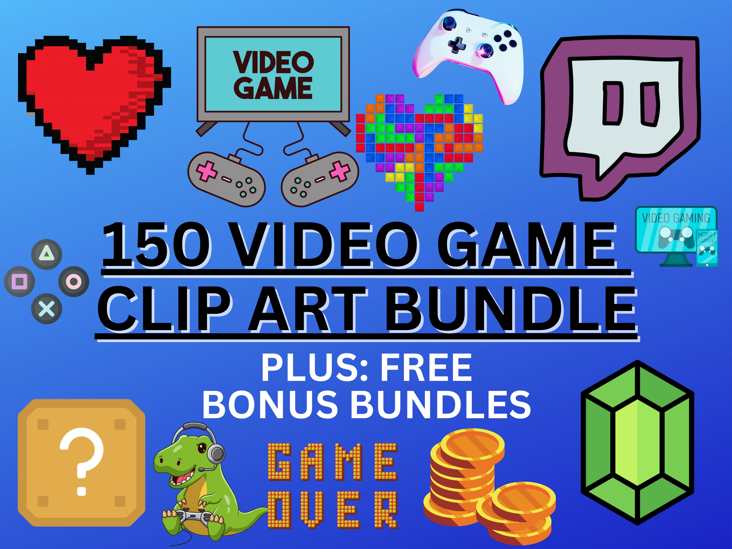150 Video Game Clipart Bundle - With Free Bonuses - PNG Images With Transparent Backgrounds ...