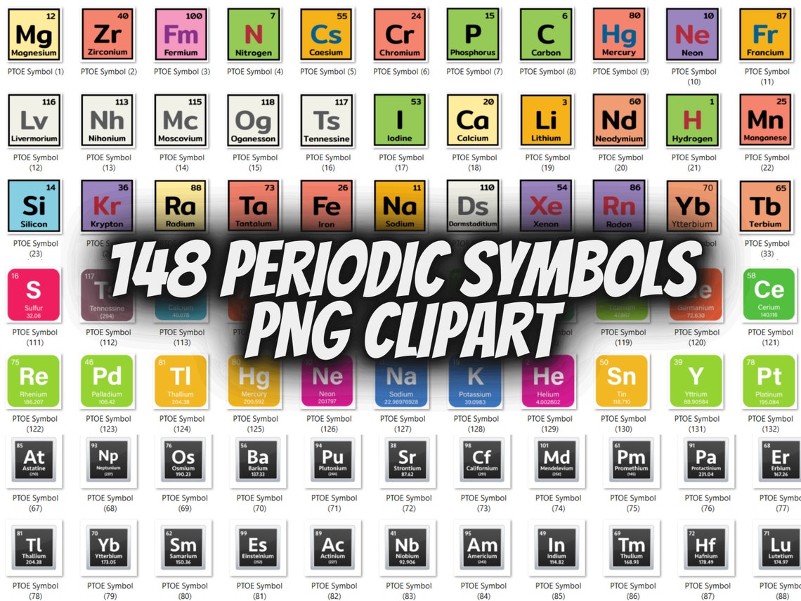 148 Periodic Table of Elements Symbols Clipart PNG Images With ...