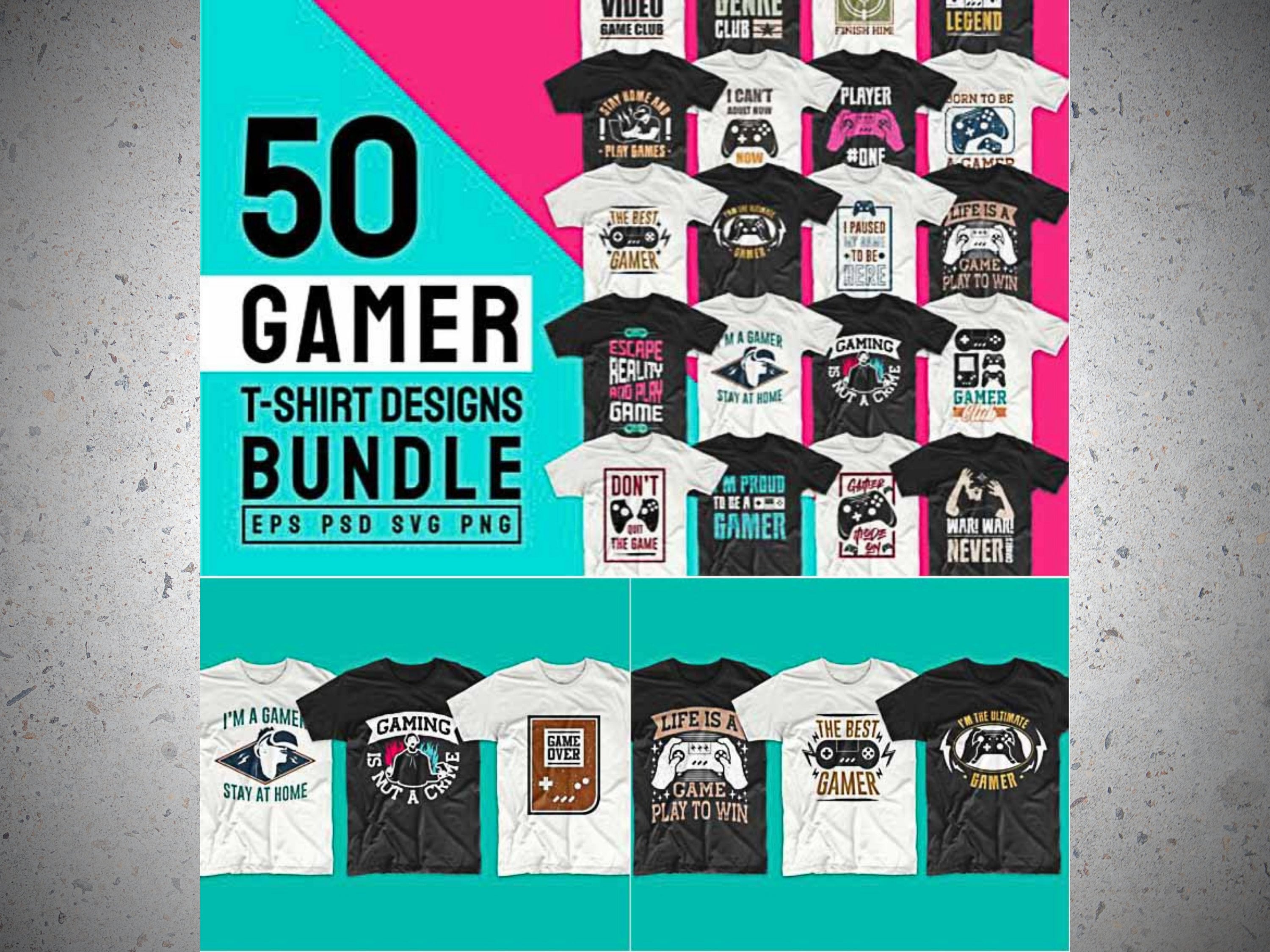 50 Video Game T-shirt Designs - Gamer Design Bundle - Shirt Pngs With ...