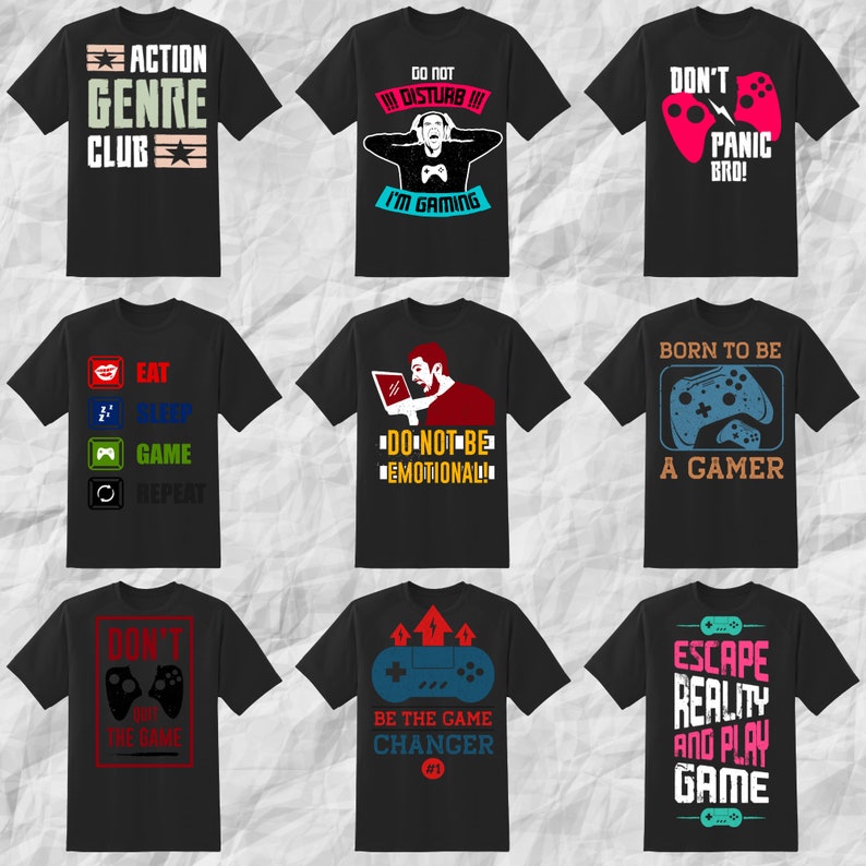 50 Video Game T-shirt Designs - Gamer Design Bundle - Shirt Pngs With ...