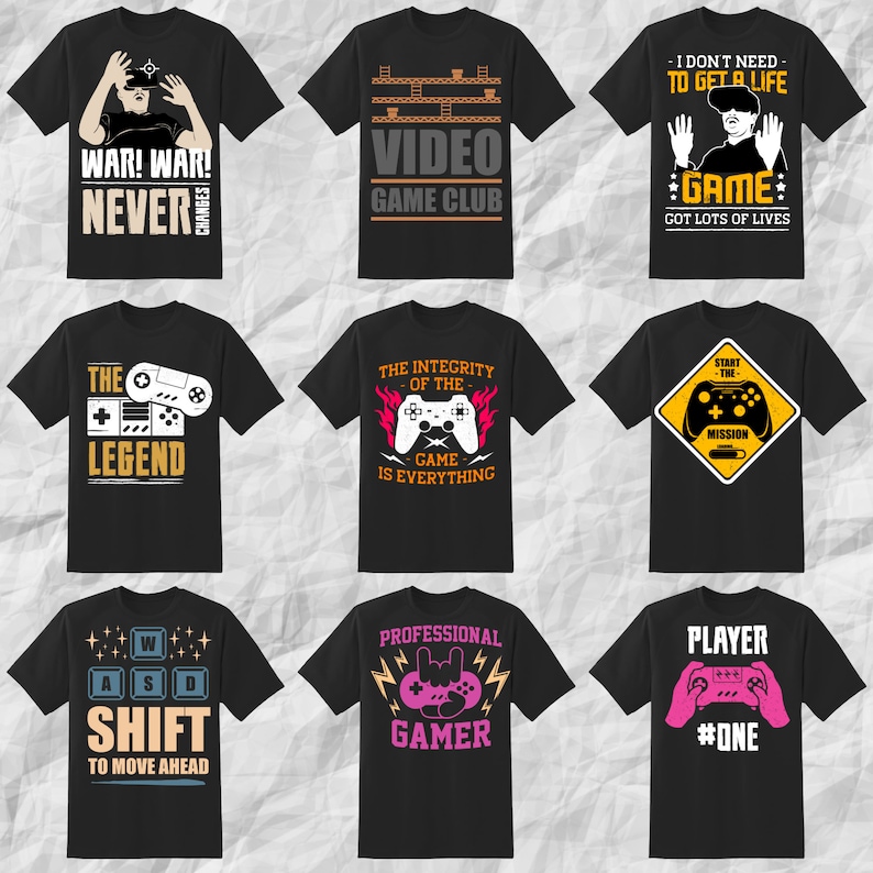 50 Video Game T-shirt Designs - Gamer Design Bundle - Shirt Pngs With ...