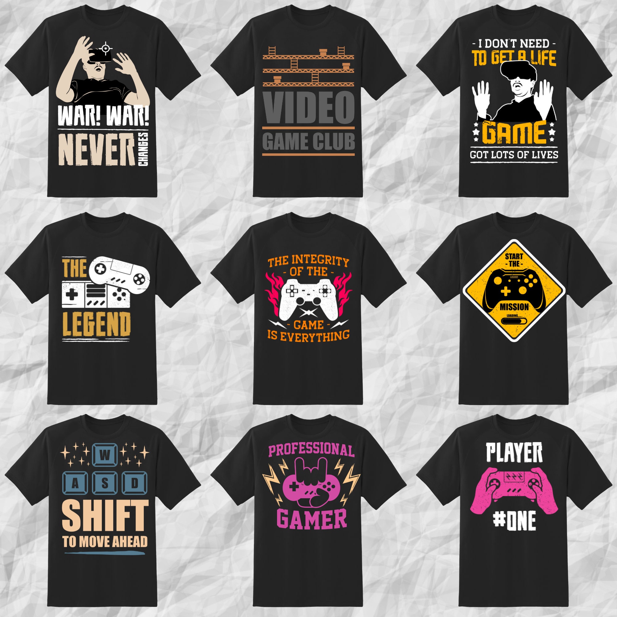 50 Video Game T-shirt Designs - Gamer Design Bundle - Shirt Pngs With ...