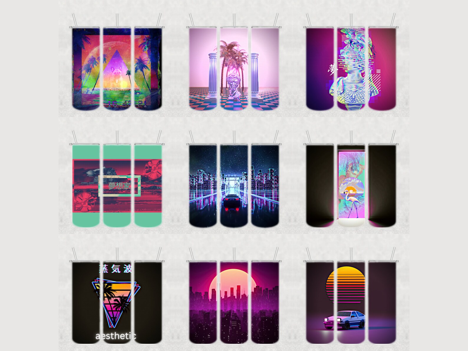36 Vaporwave Tumbler Designs - PNG Images for Sublimation Printing ...