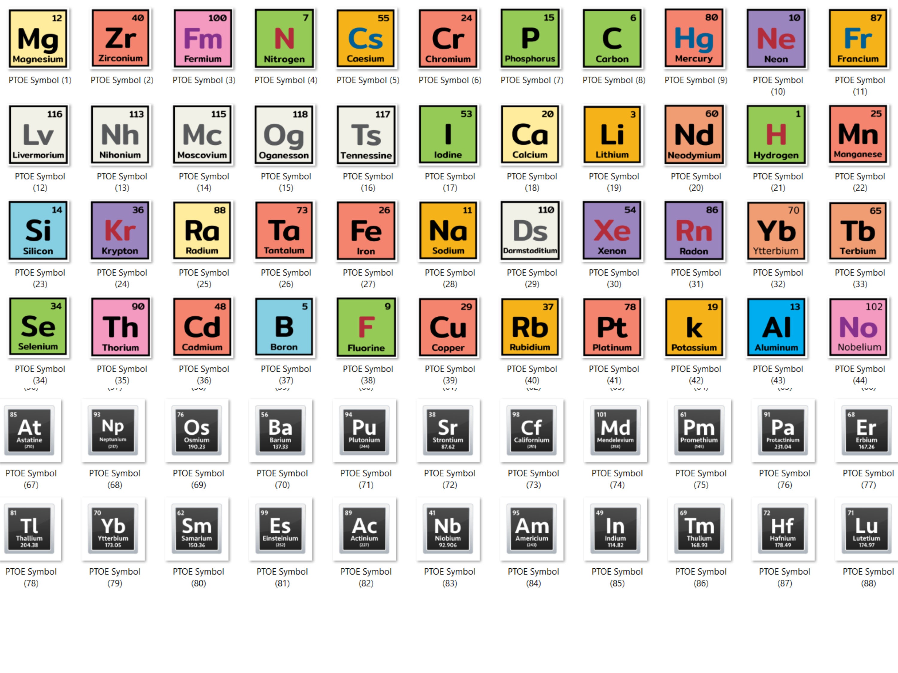 148 Tabla periódica de elementos Símbolos Clipart - Imágenes PNG con ...