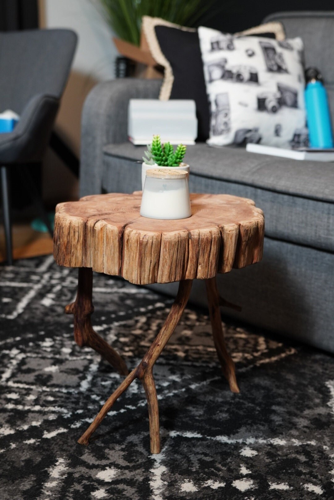 Handmade Natural Red Cedar Side Table With Stick Legs - Etsy