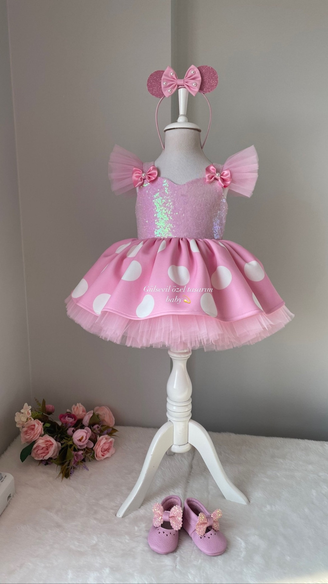 Pink and Gold Minnie Mouse Costume,handmade Pink Minnie Mouse Dress ...