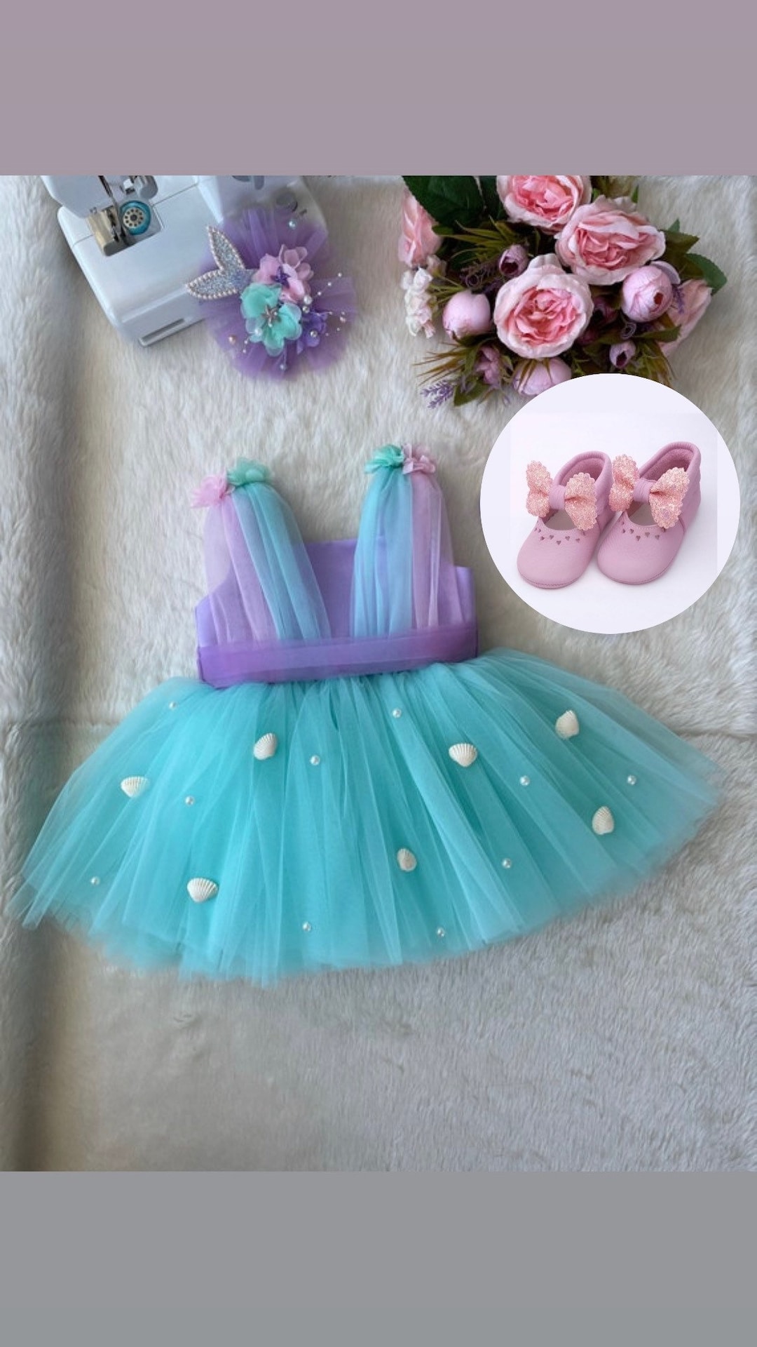 Mermaid Baby Girl Dress: Handmade Tulle Costume, Seashell Details - Etsy