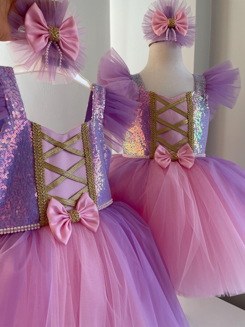 Handmade Tulle Rapunzel Dress: Gold Trim Birthday Party Costume - Etsy
