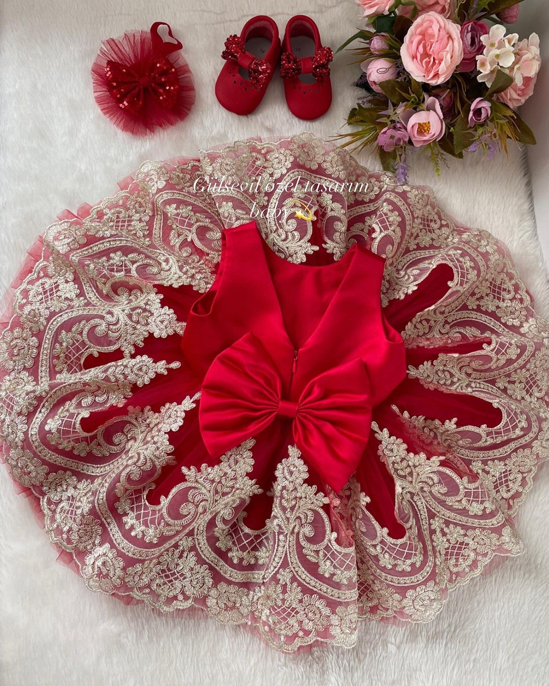 Red Dress,red Baby Dress, Red Embroidered Dress, Red Tutu Dress, Red ...