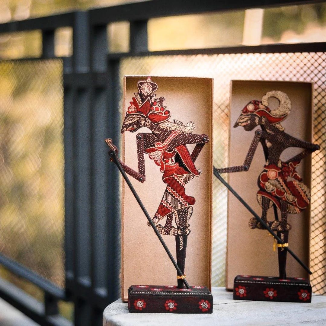 Handmade Indonesian Wooden Batik Wayang 12 Inch With Stand, Indonesian ...