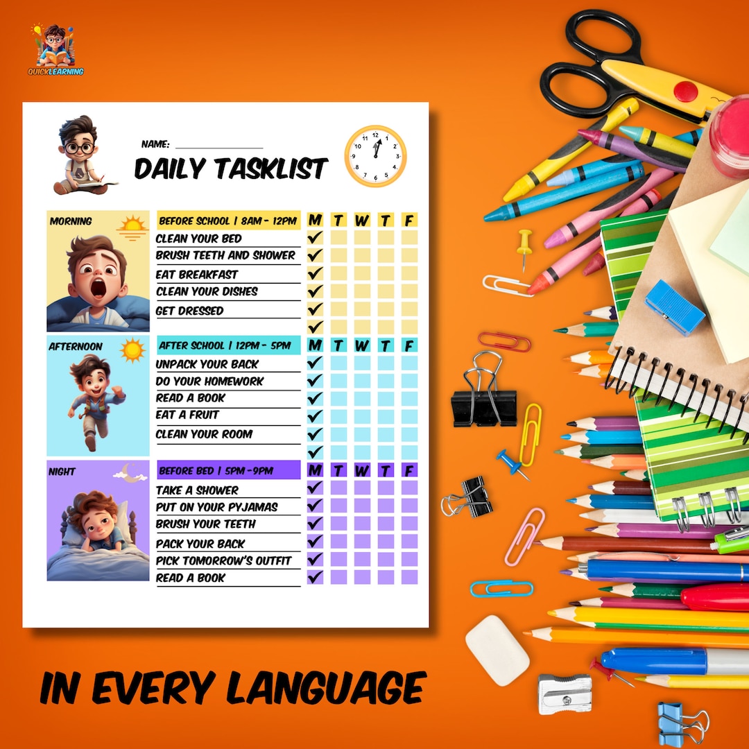 Printable Task List Time Management, Kids Checklist Daily Routine To-do ...