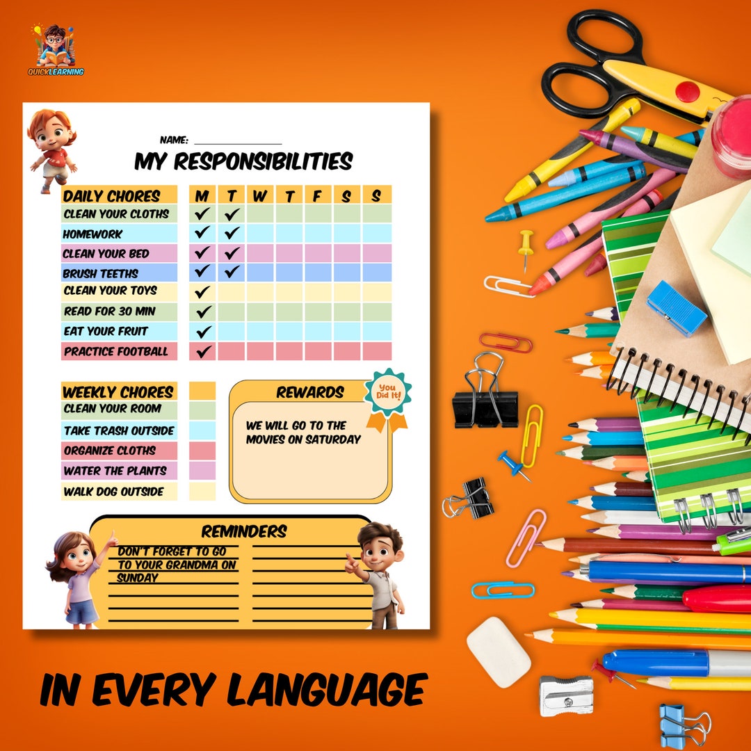 Printable Responsibility Checklist Kids Checklist Daily Routine To-do ...