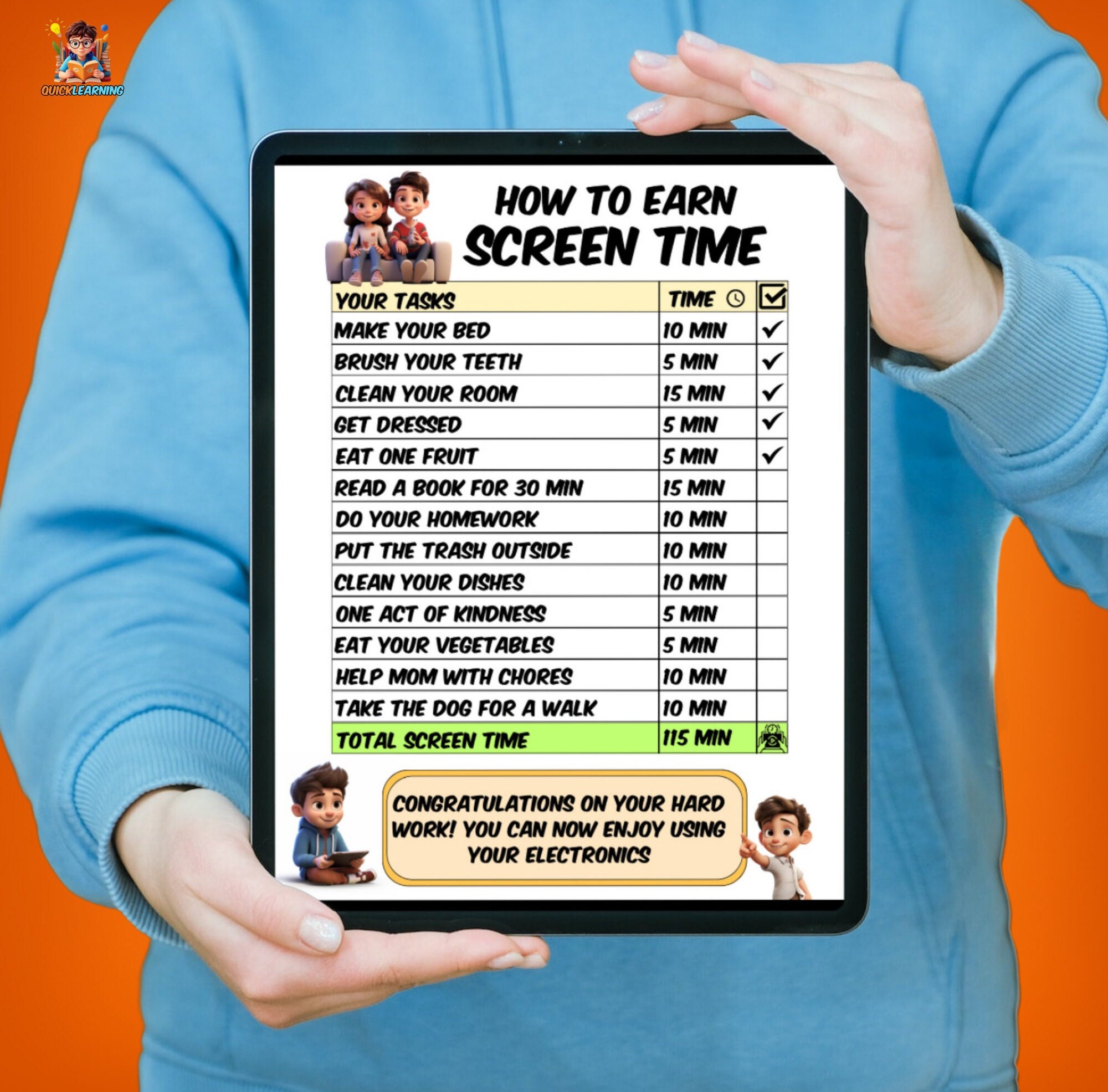 Printable How to Earn Screen Time Kids Checklist Daily - Etsy