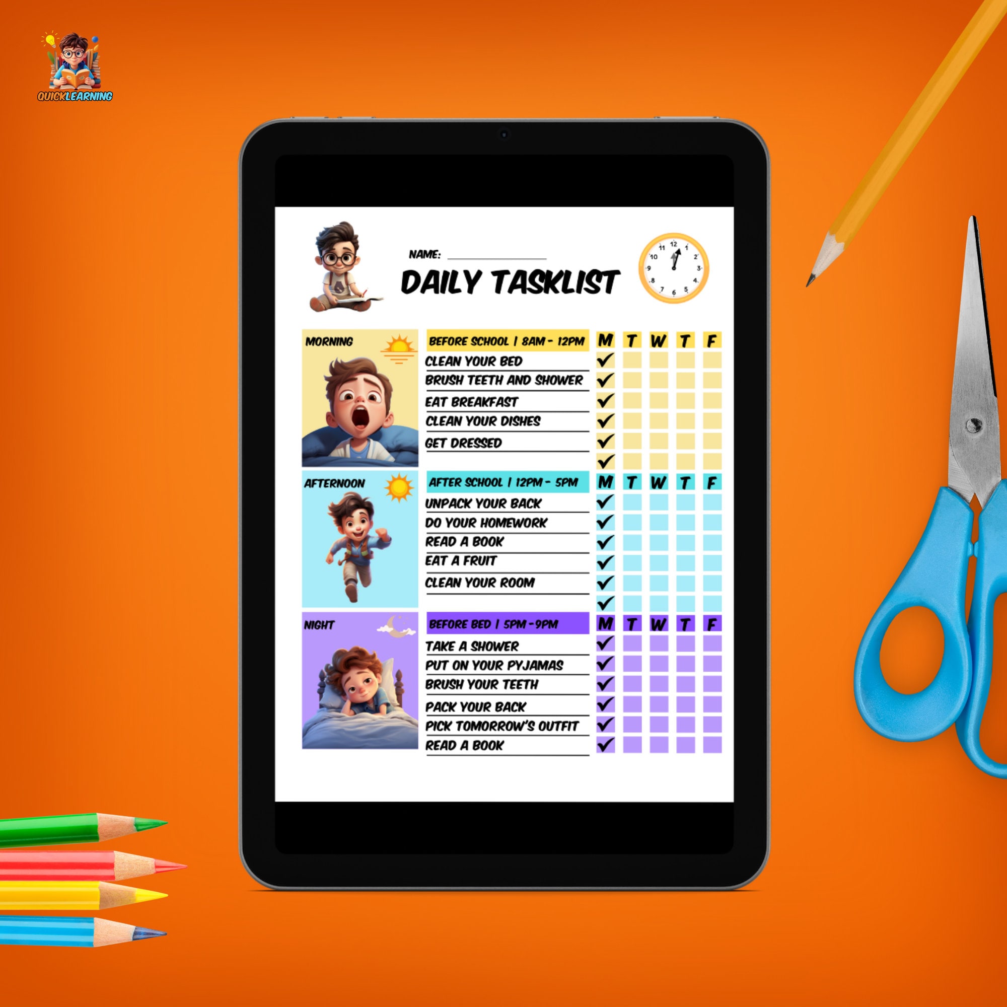 Printable Task List Time Management, Kids Checklist Daily Routine To-do ...