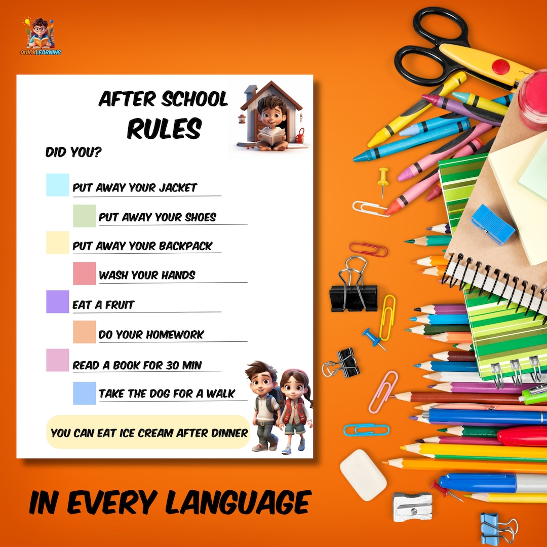 Printable After School Rules | Kids Checklist | Daily Routine | To-do ...